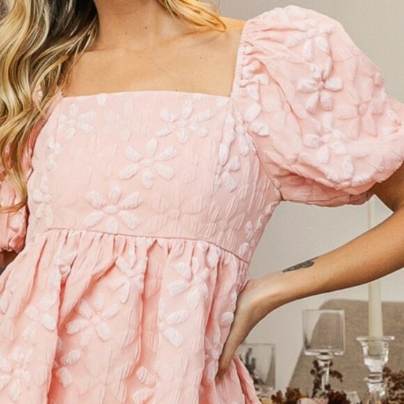 BiBi | Dresses | Bibi Flower Square Neck Puff Sleeve Dress | Poshmark